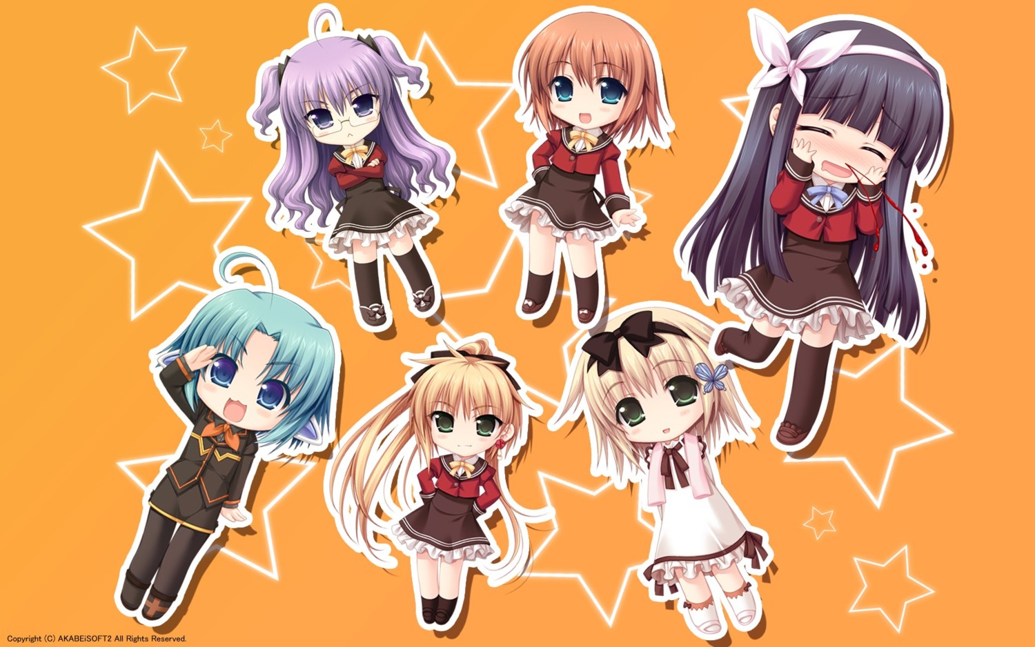 akabeisoft2 alpha asami asami w.l.o. sekai renai kikou blood chibi seifuku thighhighs wallpaper ...